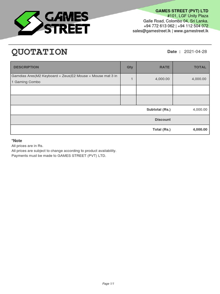 Quotation: Description Qty Rate Total | PDF