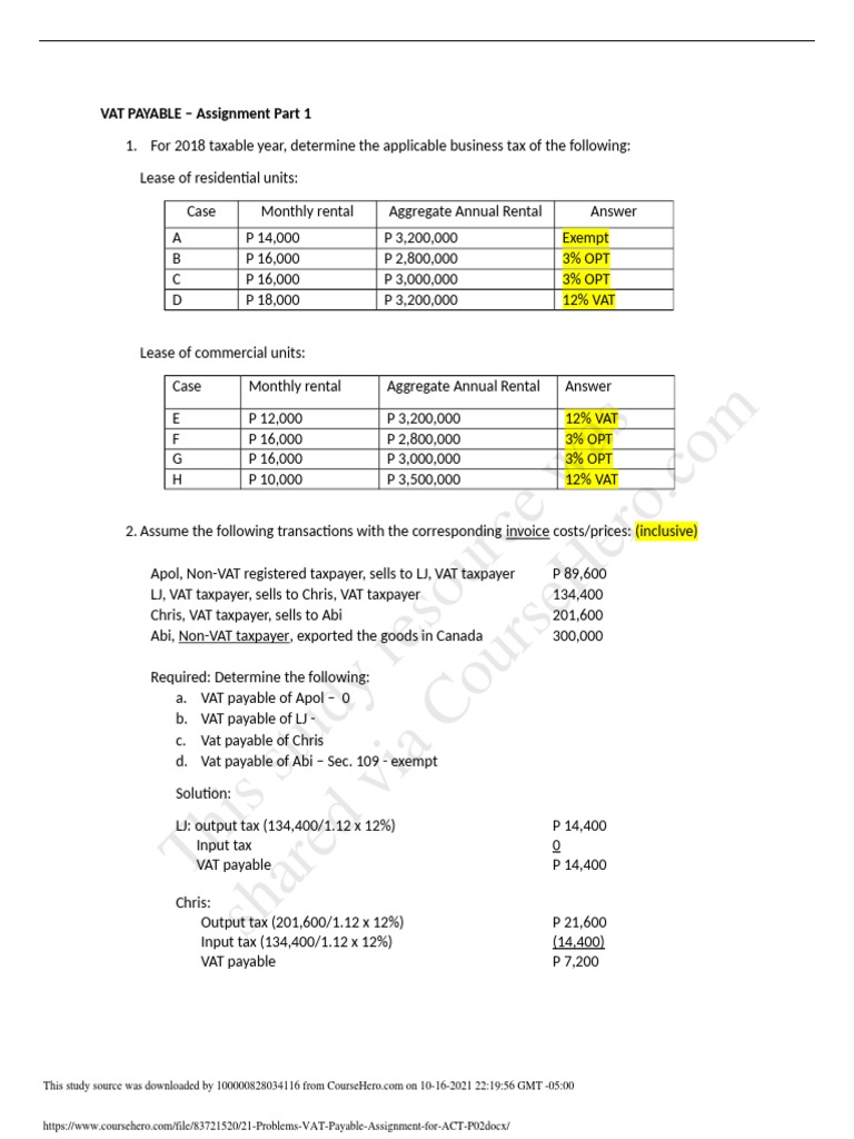 VAT Payable Computation Guide | PDF | Value Added Tax | Taxes