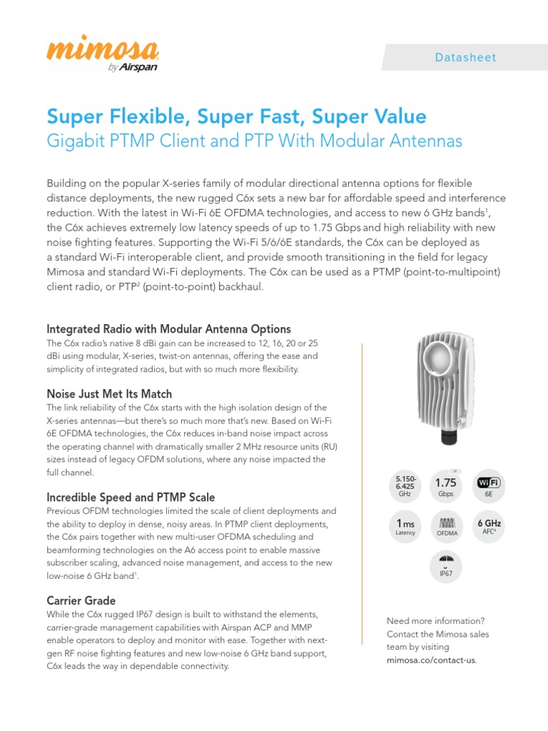 Mimosa by Airspan C6x Datasheet - DS A0025 02 | PDF | Wi Fi ...