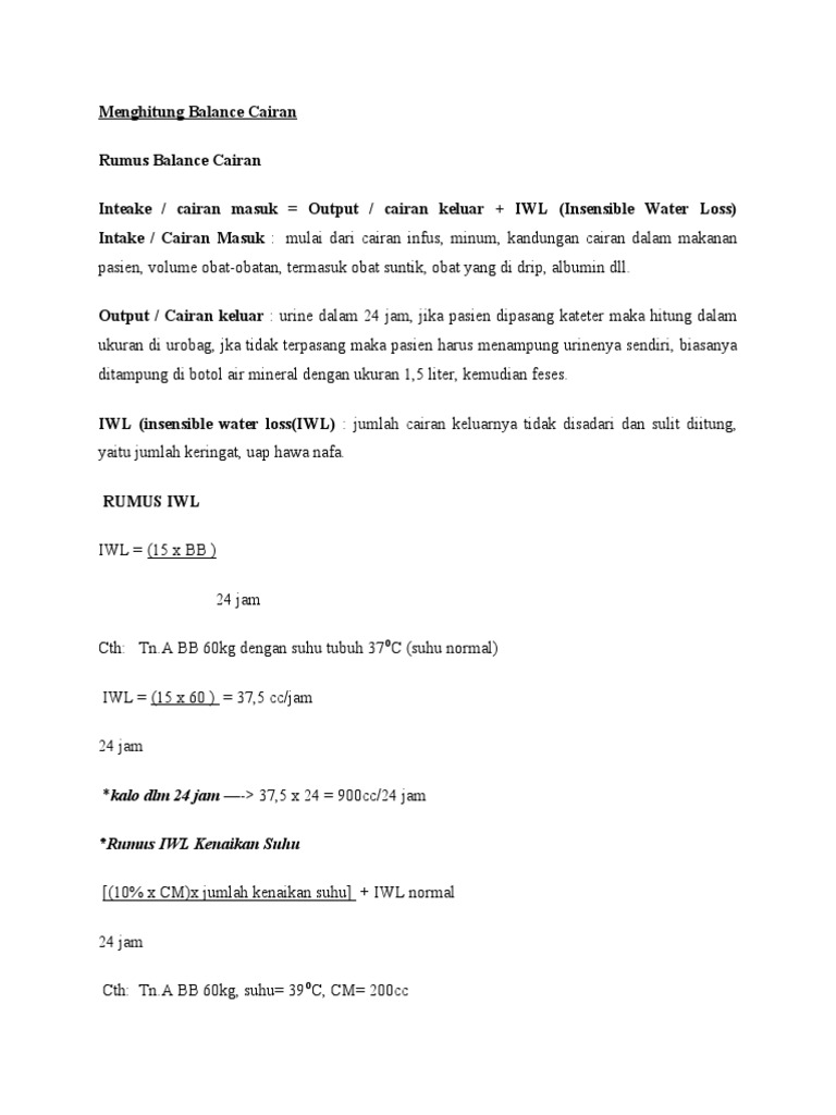 Rumus dan Cara Hitung Balance Cairan | PDF | Memasak, Makanan, & Anggur ...