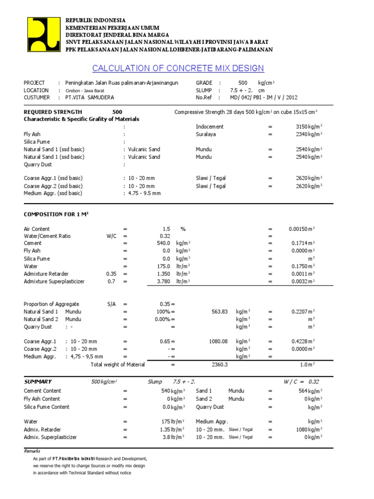 Calculation of Concrete Mix Design: Cirebon - Jawa Barat | PDF ...