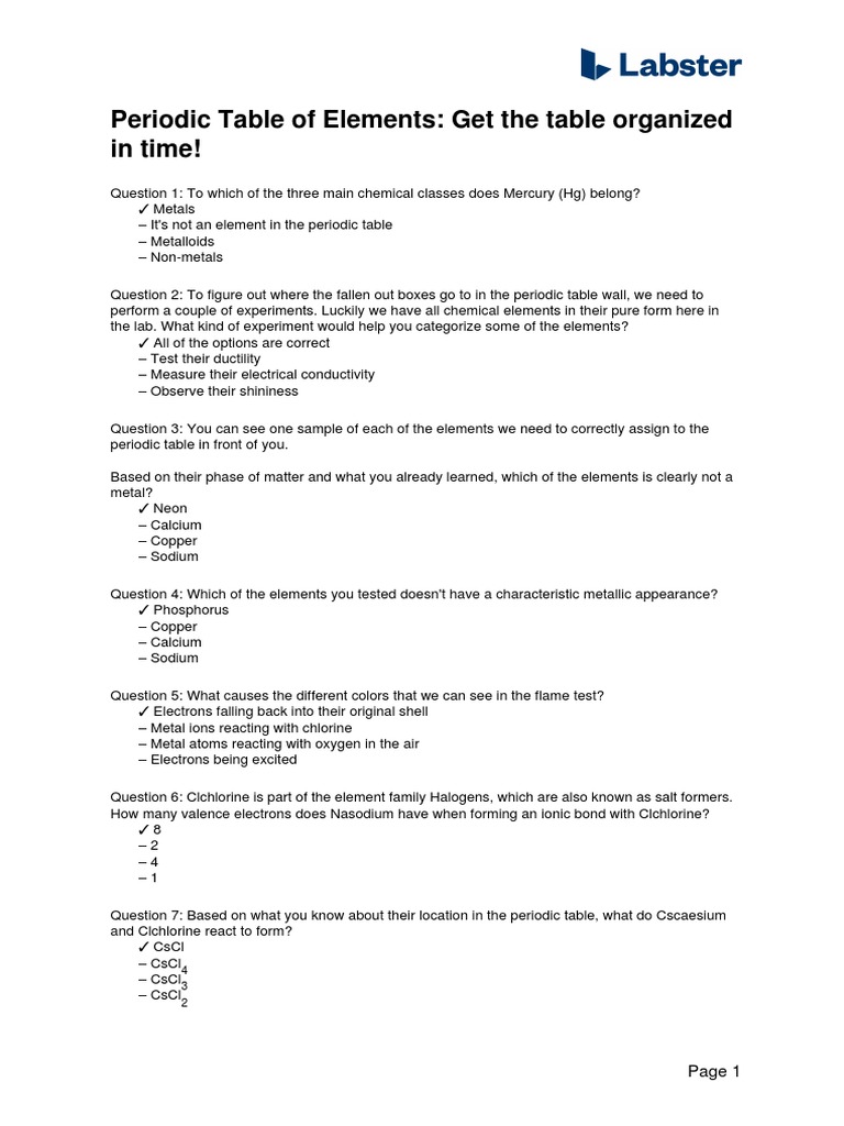 Questions Periodic Table of Elements Get The Table Organized in Time ...