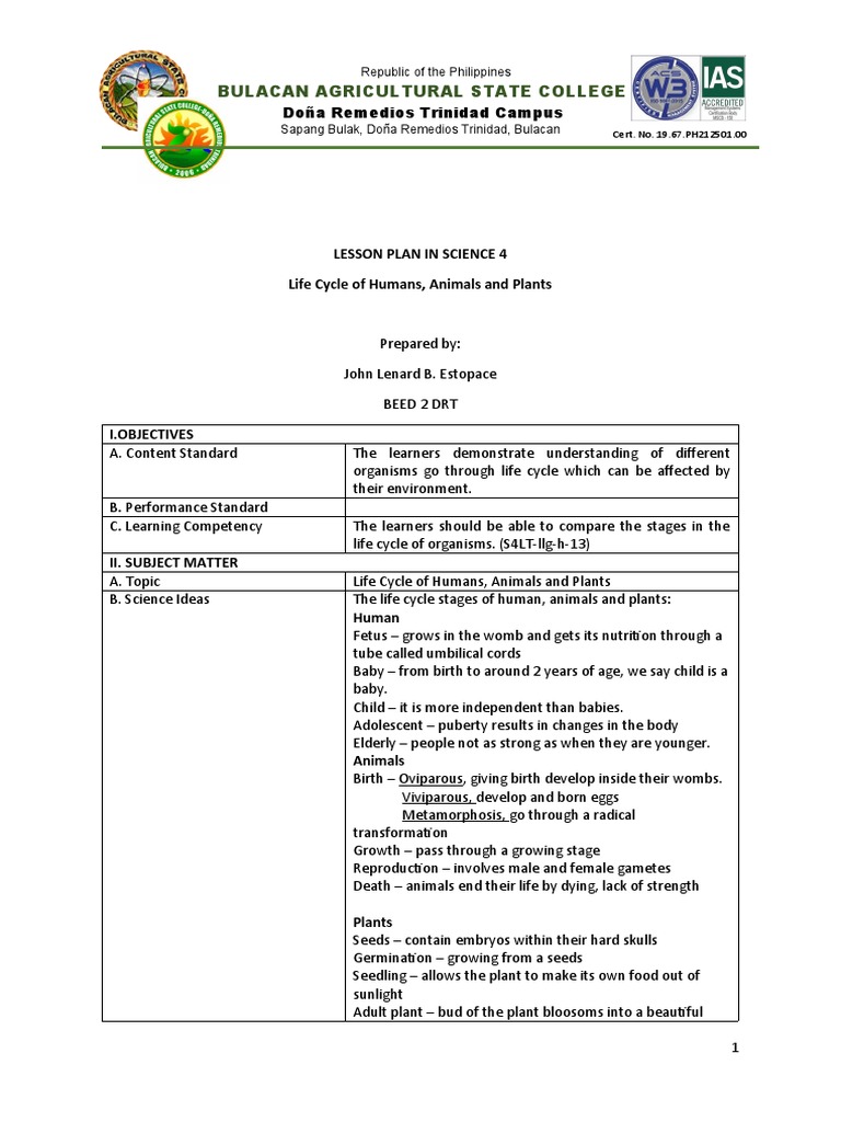 Comparing the Life Cycles of Humans, Animals and Plants | PDF ...
