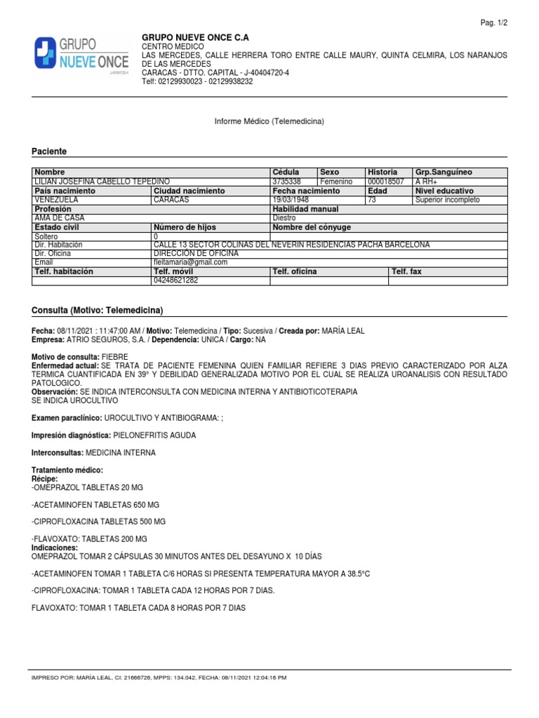 InformeMedico LilianJosefinaCabelloTepedino | Descargar gratis PDF | Enfermedades y trastornos ...