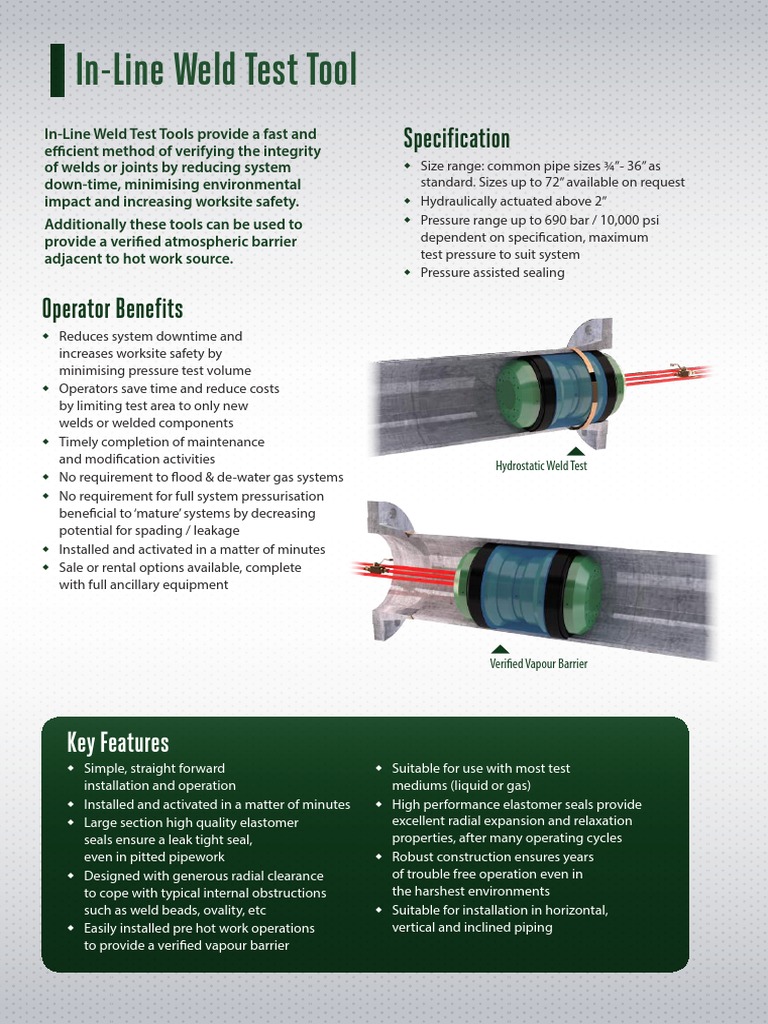 In-Line Weld Test Tool: Specification | PDF | Pressure | Construction