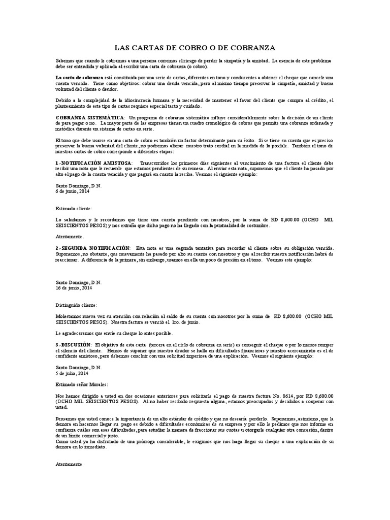 Las Cartas de Cobranzas | PDF | Cliente