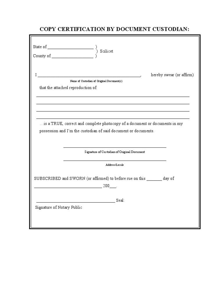 Document Custodian Copy Certification | PDF | Civil Law (Common Law) | Document