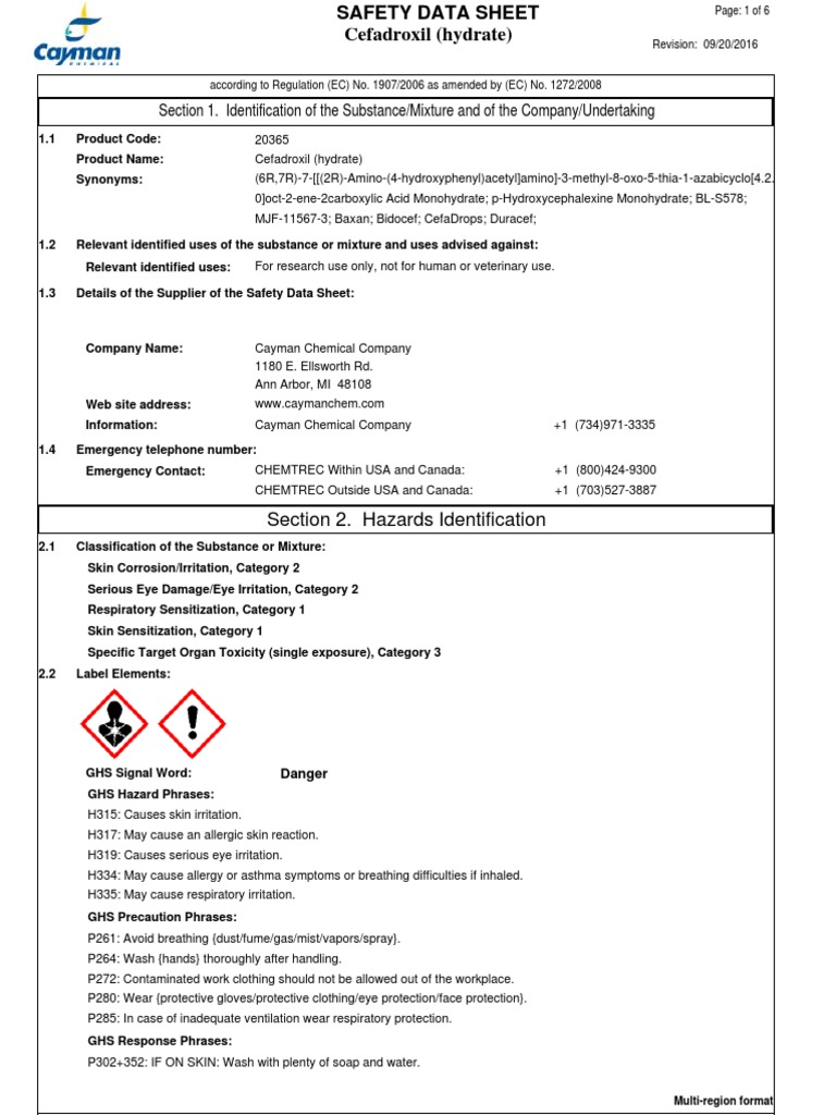 MSDS Cetirizine HCL | PDF | Personal Protective Equipment | Dangerous Goods