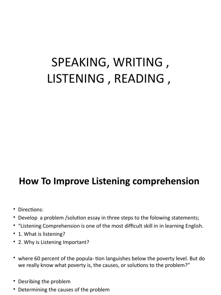Speaking, Writing, Listening, Reading | PDF