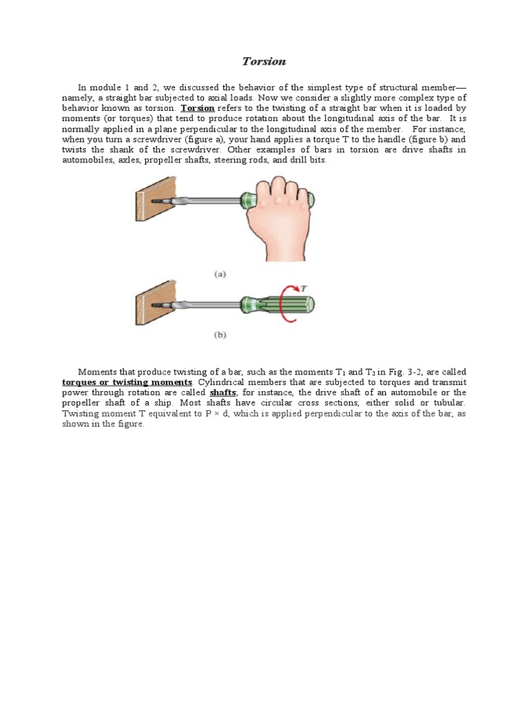 Torsion: Torques or Twisting Moments. Cylindrical Members That Are ...