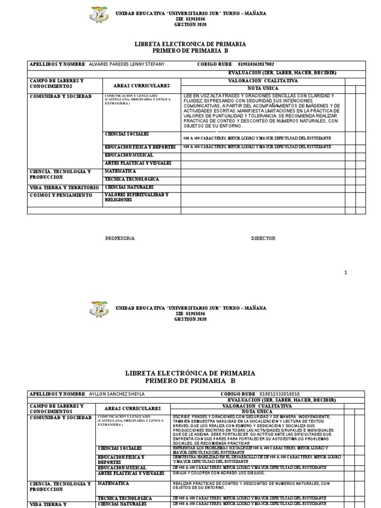 MODELO DE LIBRETA PARA PRIMERO DE PRIMARIA (Reparado) | PDF ...