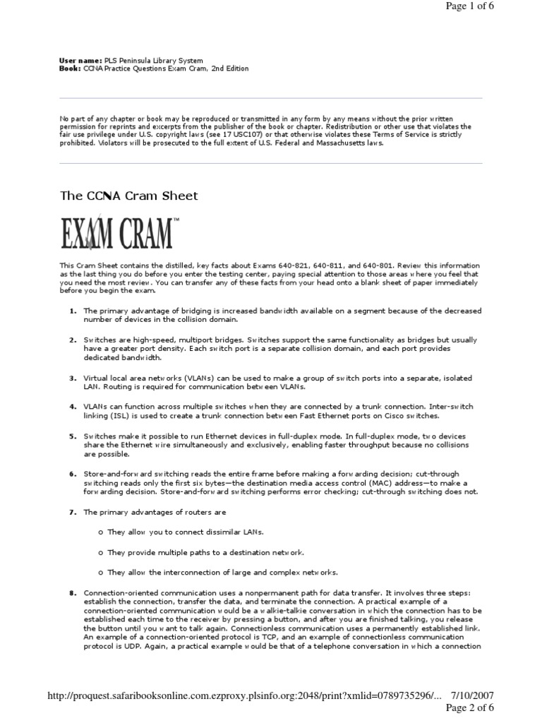 Ccna Cram Sheet Osi Model Network Switch