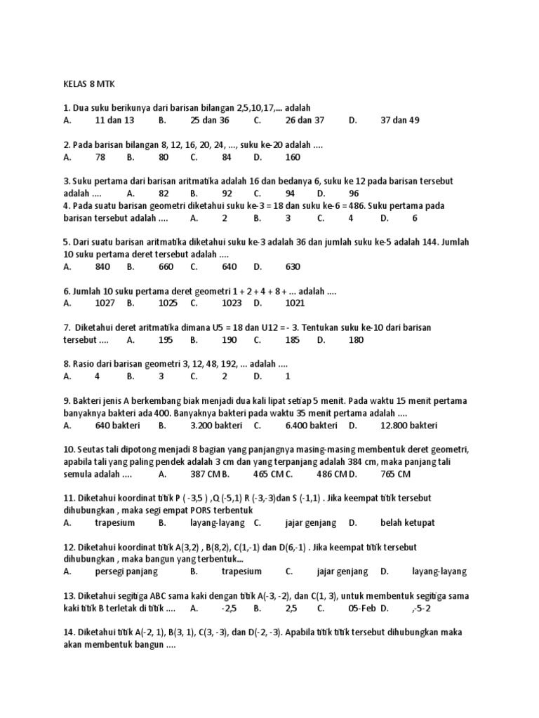 MTK Kelas 8 | PDF | Metode & Bahan Ajar | Sains & Matematika