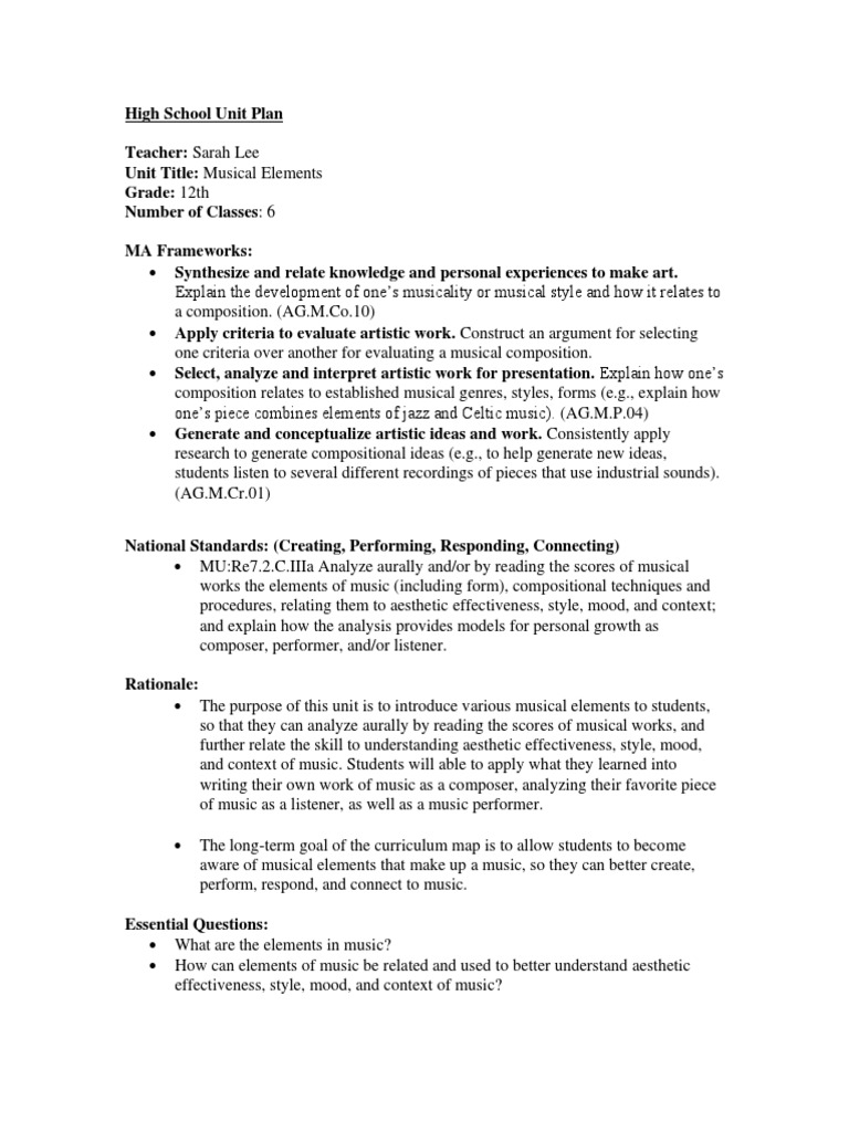 High School Unit Plan | PDF | Musical Forms | Harmony