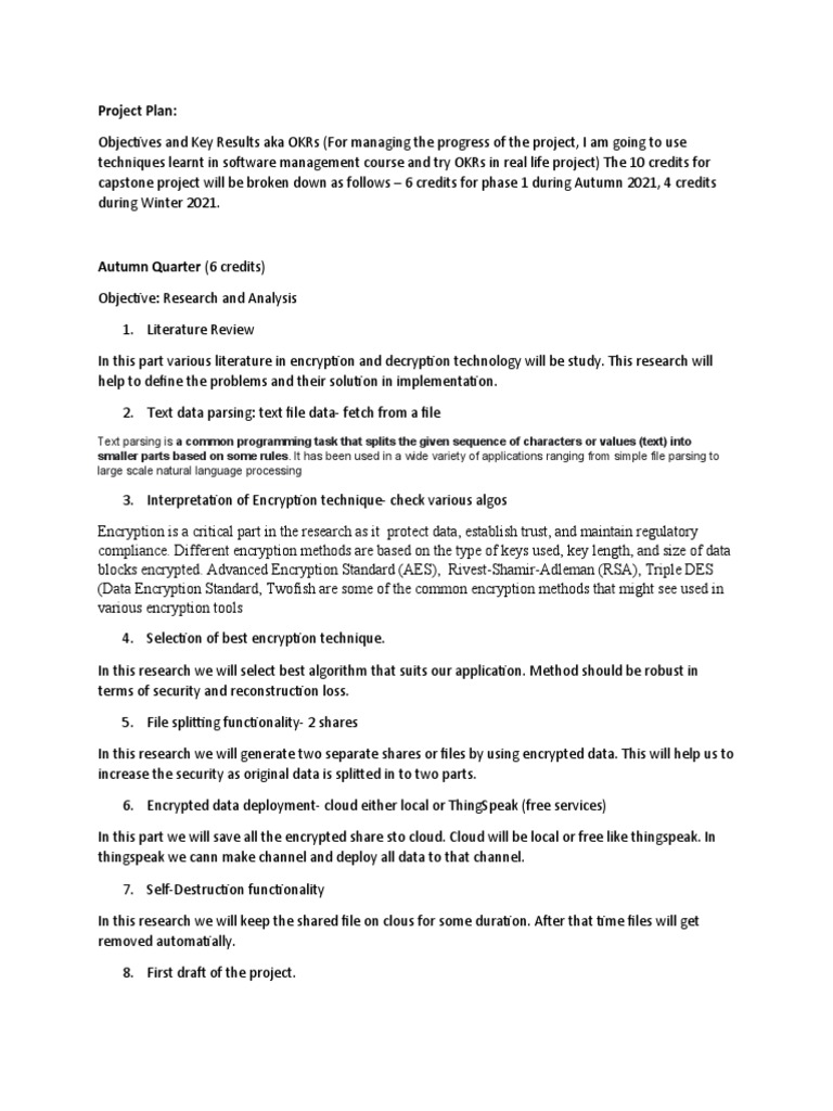 Project Plan | PDF | Encryption | Key (Cryptography)