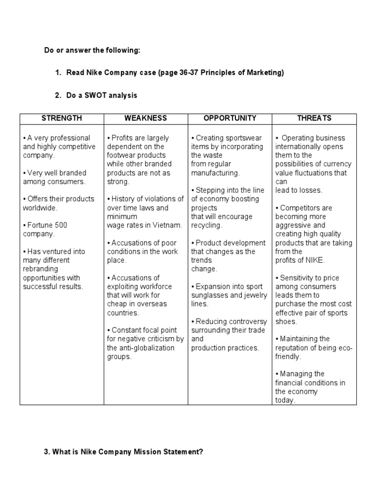 Nike Company SWOT Analysis | PDF | Swot Analysis | Nike