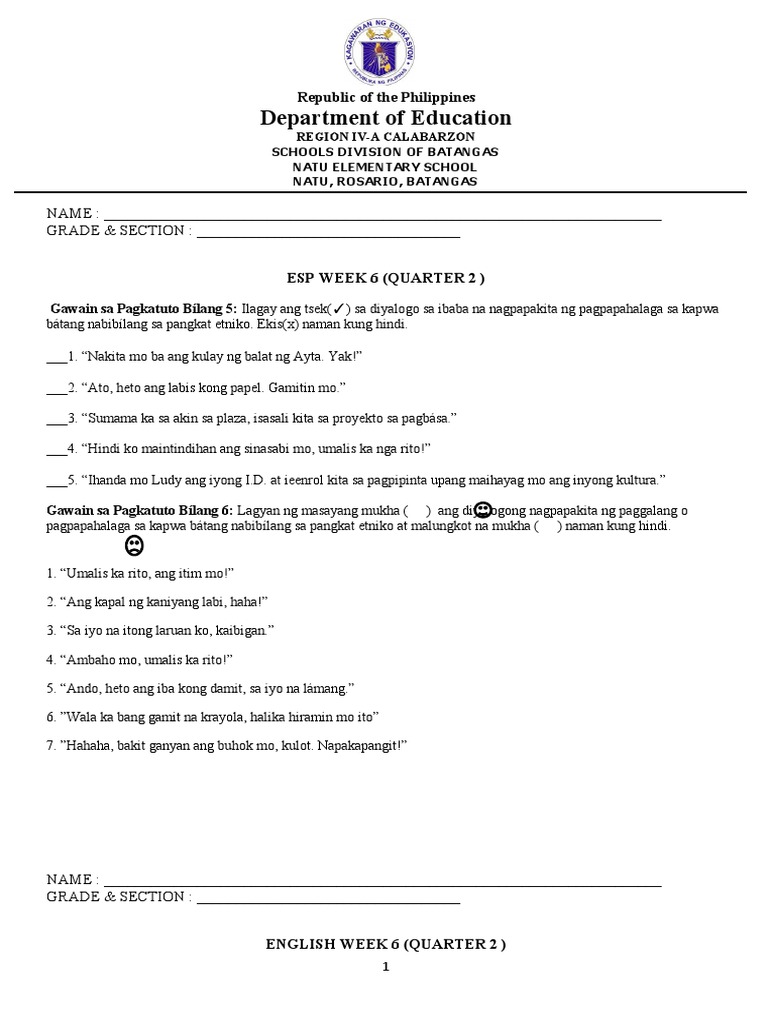 Week 6 Quarter 2 Worksheet | PDF