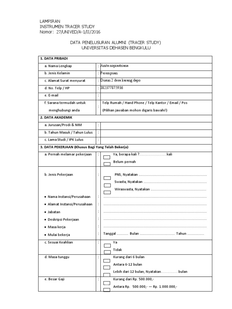 Instrumen Tracer Study Alumni | PDF