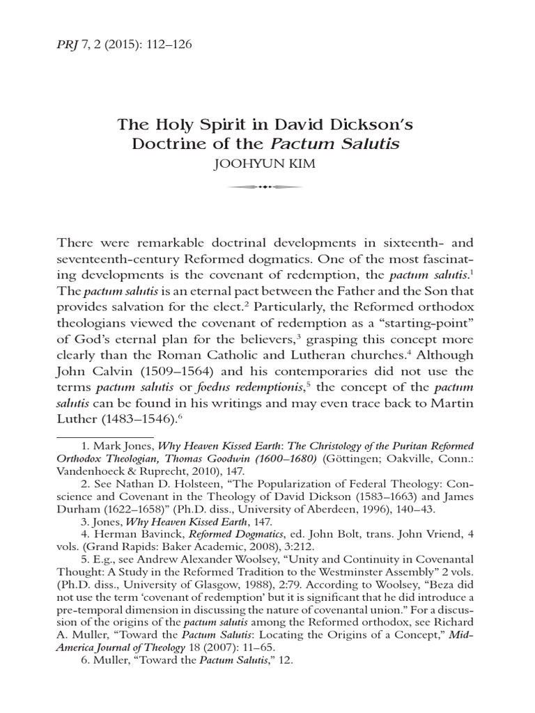 KIM, Joohyun. The Holy Spirit in David Dickson's Doctrine of The Pactum ...
