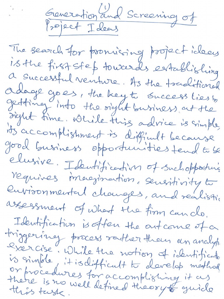 Generation and Screening of Project Ideas | PDF