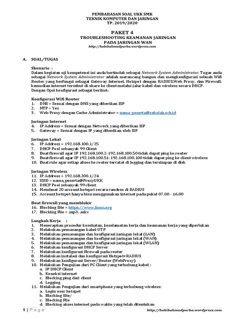 Pembahasan Soal Paket 4 UKK TKJ 2019-2020 | PDF