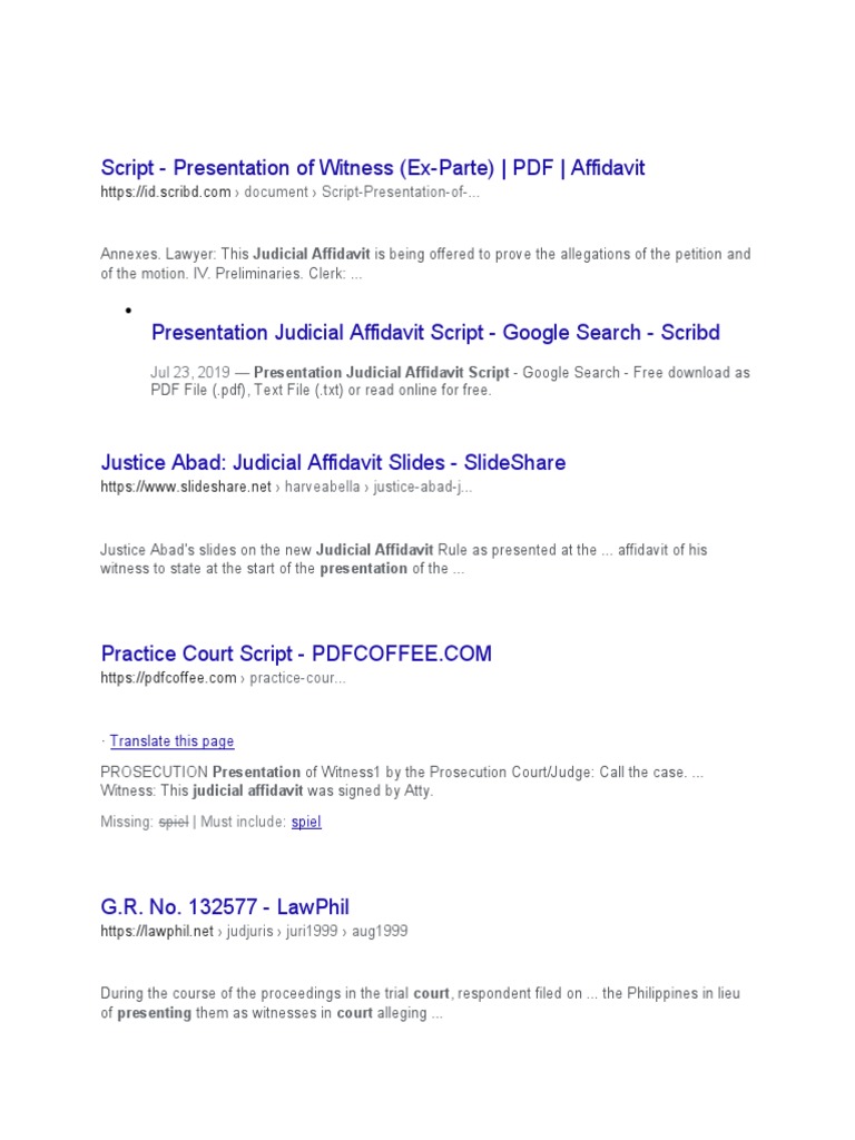 Script - Presentation of Witness (Ex-Parte) - PDF - Affidavit | PDF ...