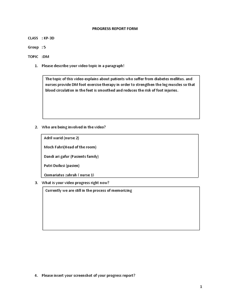 Diabetes Mellitus Video Progress Report | PDF | Self-Improvement | Wellness