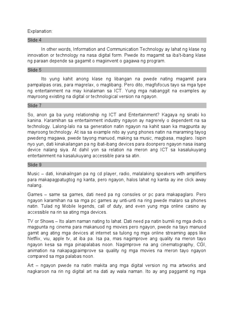 Explanation Entertainment and ICT | PDF