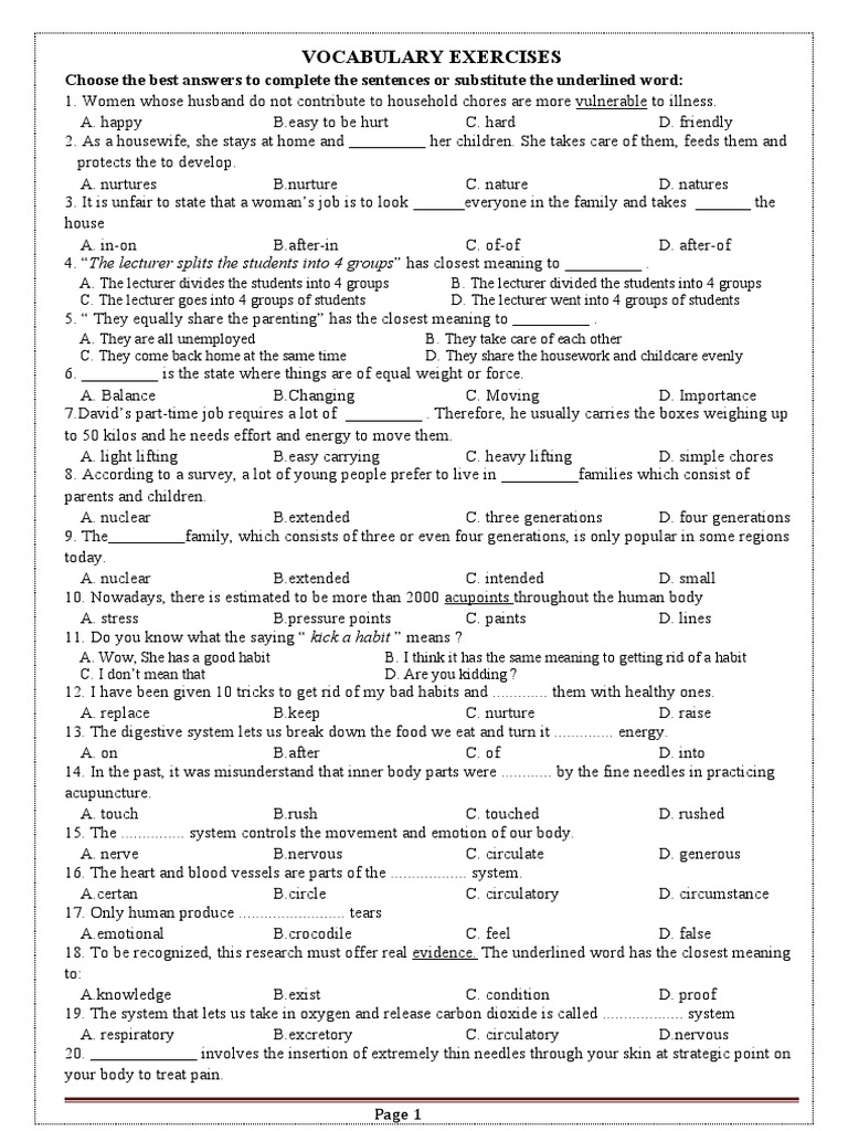 Anh 10 - hk1 - BT TN TV | PDF | Housewife