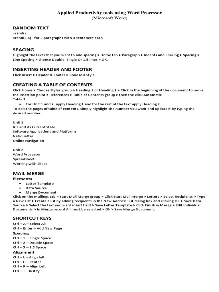 Applied Productivity Tools Using Word Processor | PDF | Paragraph | Microsoft Word