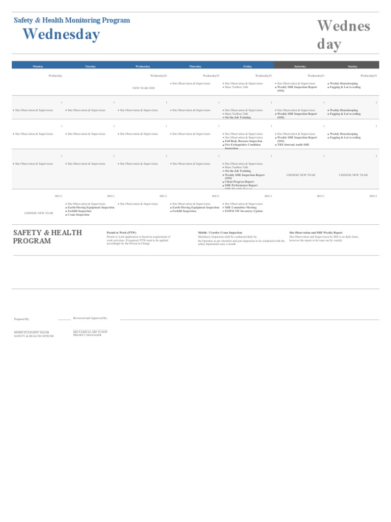 SHE Monthly Monitoring Program 1 2020 | PDF | Occupational Safety And ...