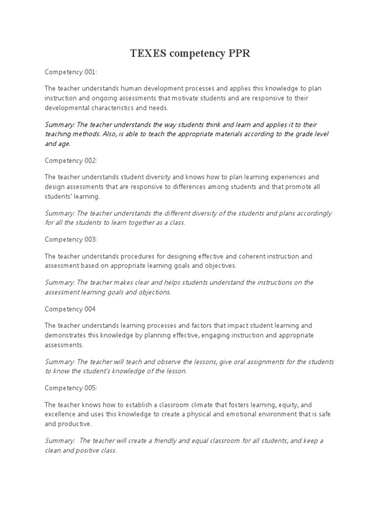 Texes Competency PPR 2021 | PDF | Teachers | Competence (Human Resources)