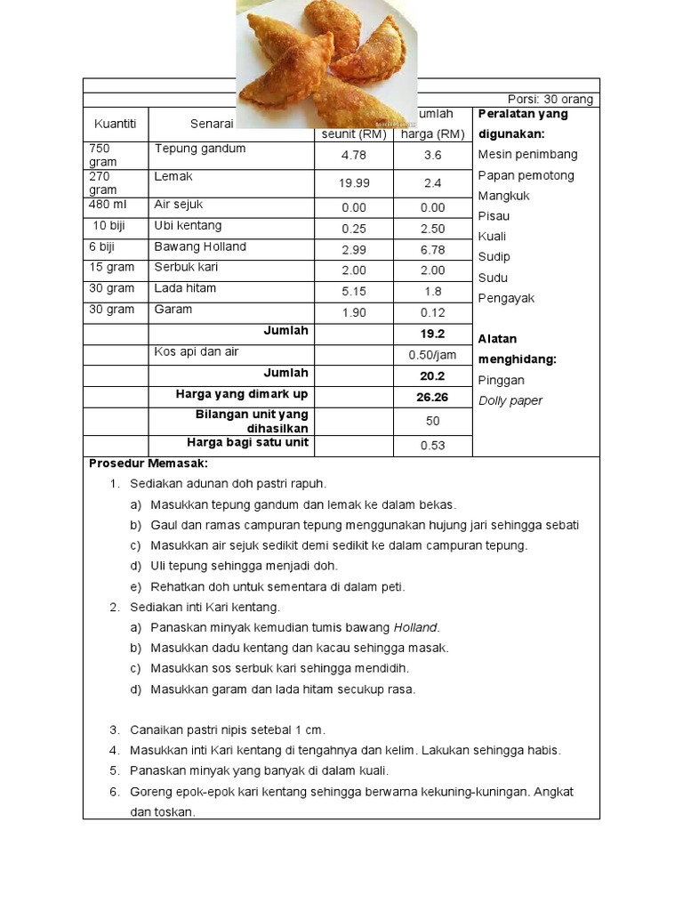 Resipi Epok-Epok Kentang Kari | PDF