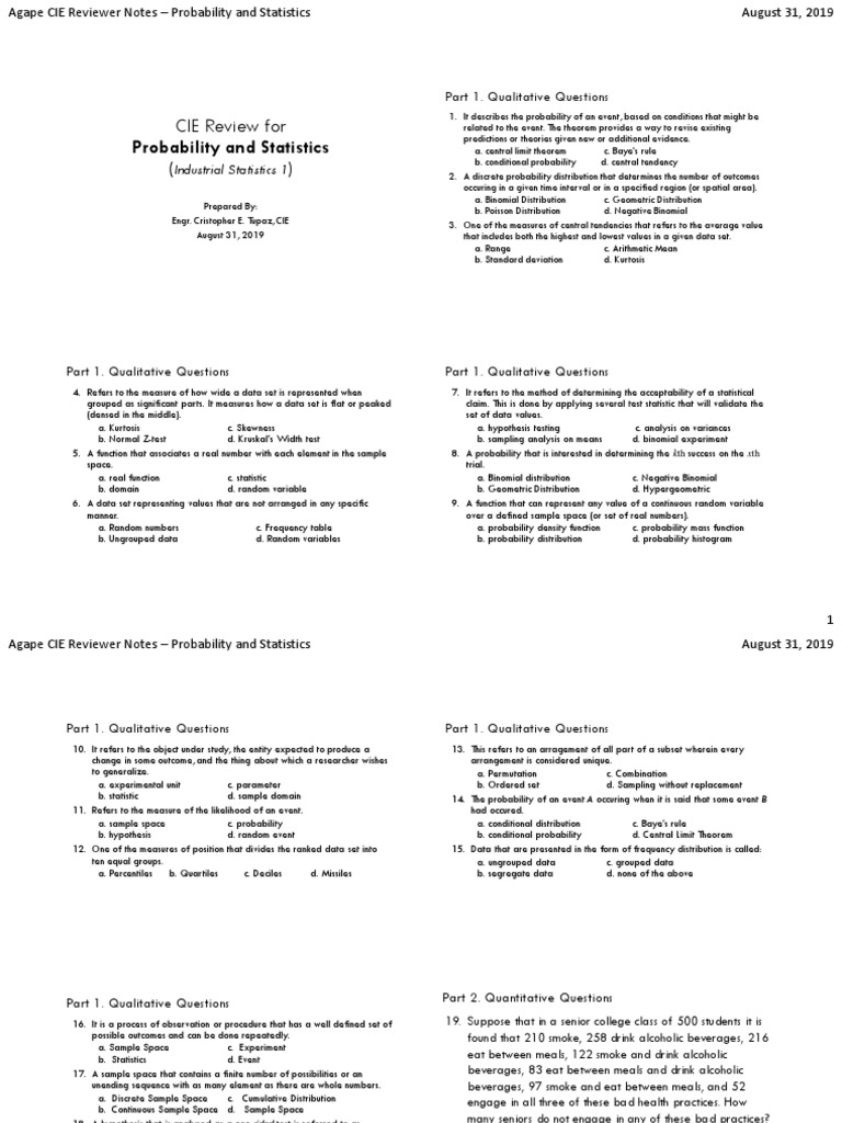 CIE Review For : Probability and Statistics | PDF | Probability ...
