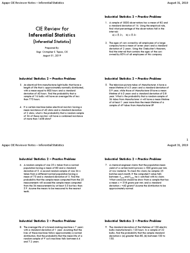 CIE Review For : Inferential Statistics | PDF | Statistics | Variance