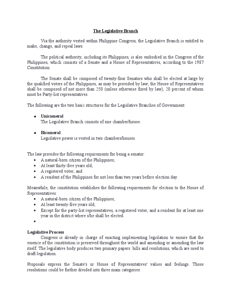 The Legislative Branch | PDF | United States Congress | American Government
