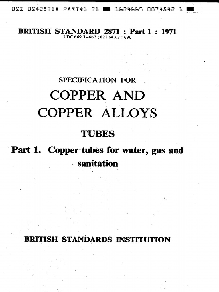 BS 2871-1 Specifications For Copper and Copper Alloys Tubes Part1 - For ...