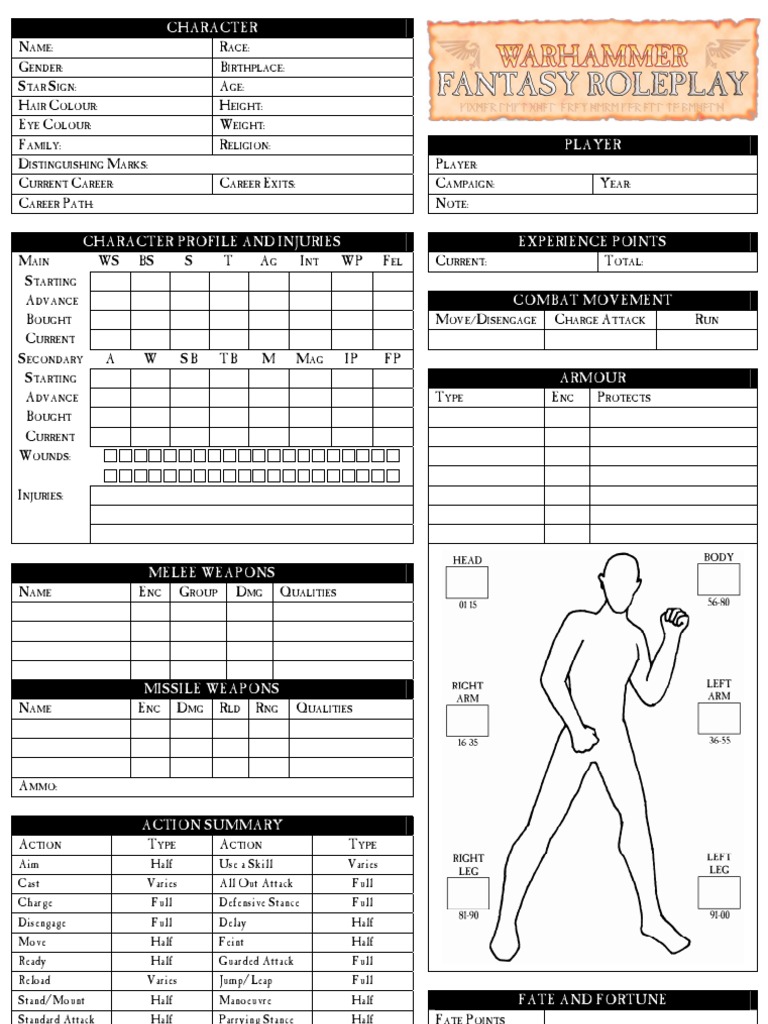 WFRP Character Sheet | PDF | Role Playing Games | Leisure