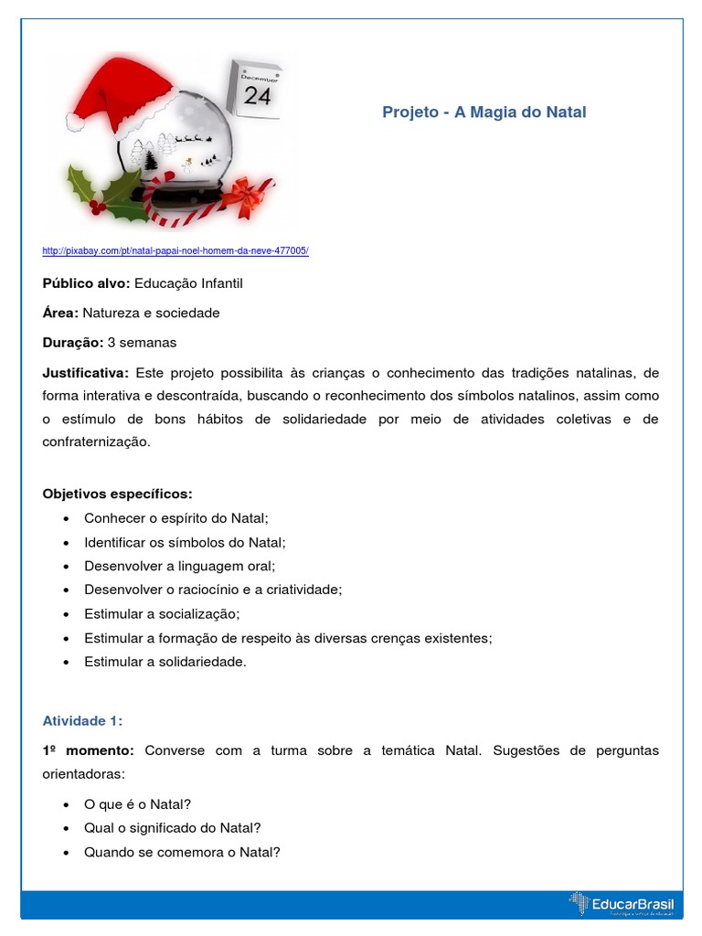 Projeto A Magia do Natal na Educação Infantil | PDF | Natal | Imagem