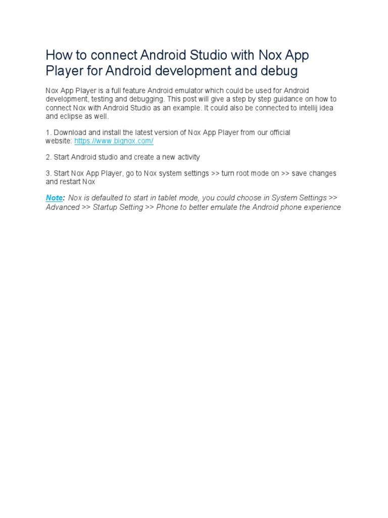 How To Connect Android Studio With Nox App Player For Android Development and Debug | PDF ...