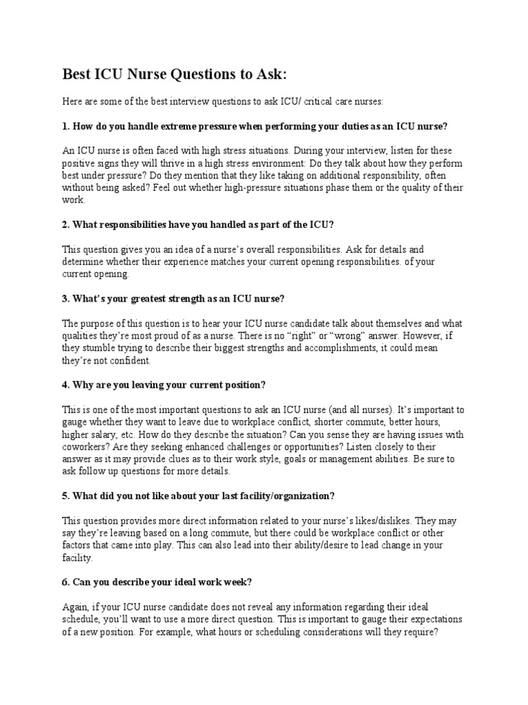 ICU Nurses Interview Questions | PDF | Breathing | Medical Specialties