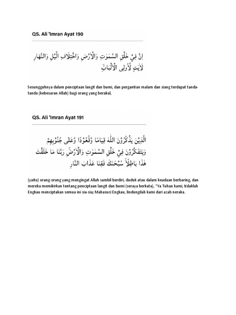 Al Imran Ayat 190-191 | PDF