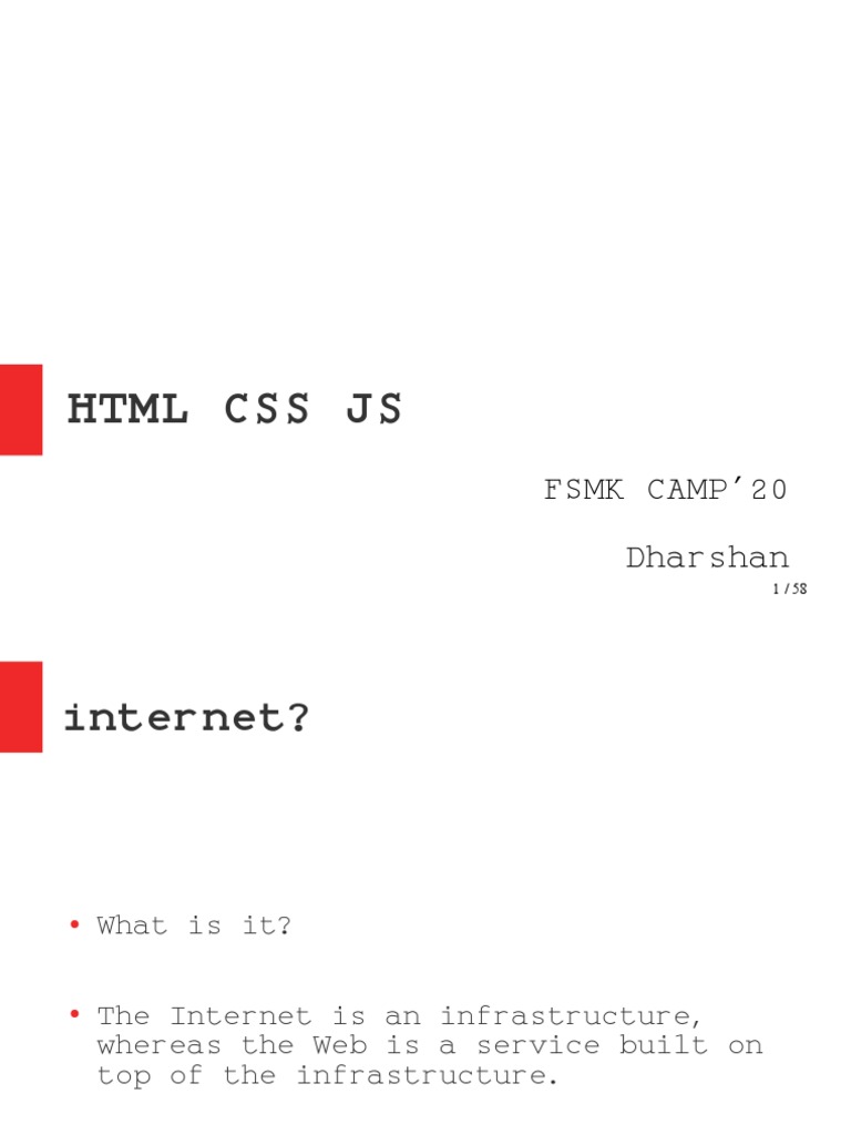 HTML Css JS: FSMK Camp'20 Dharshan | PDF | Html Element | Html