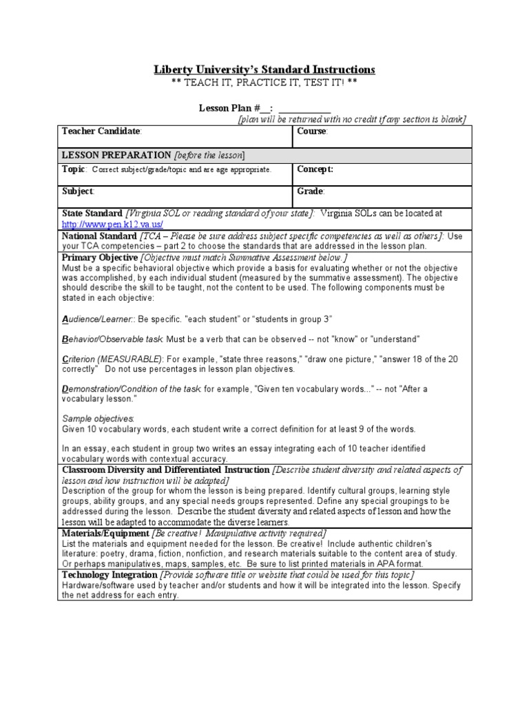 Lesson Plan Instruction | PDF | Educational Assessment | Lesson Plan