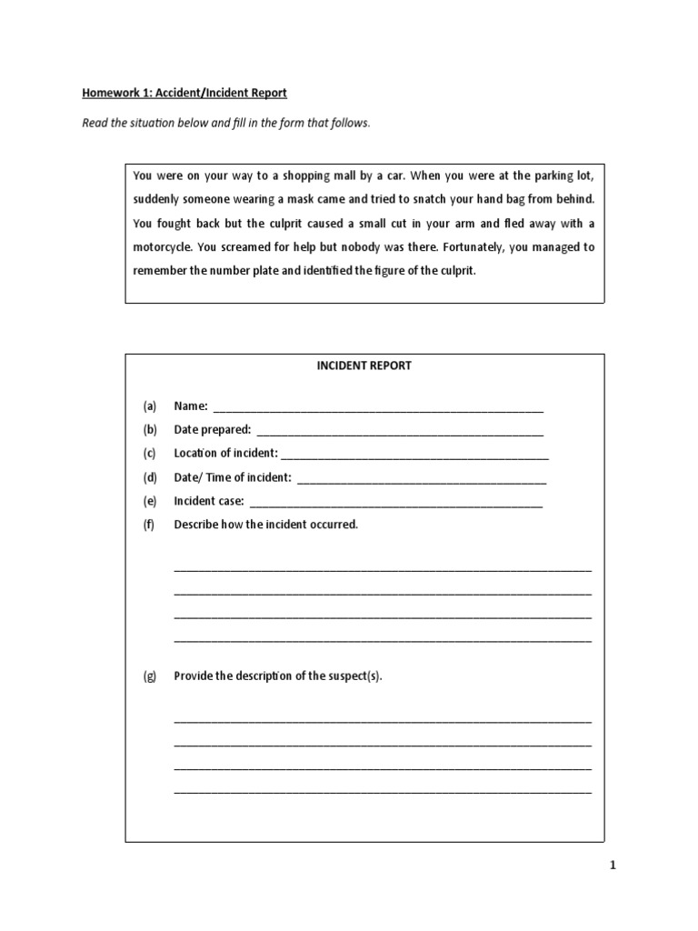 Read The Situation Below and Fill in The Form That Follows.: Homework 1 ...