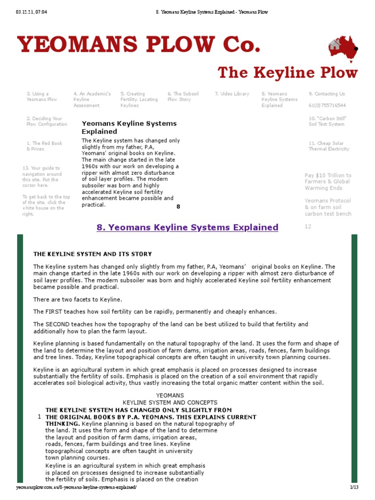 Yeomans Keyline Systems Explained - Yeomans Plow | PDF | Plough | Soil