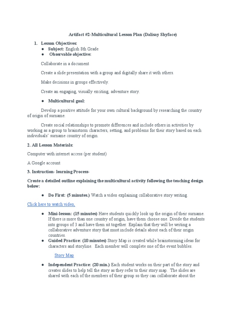 Collaborative Adventure Story Lesson Plan Edu 280 | PDF | Lesson Plan | Neuropsychological ...