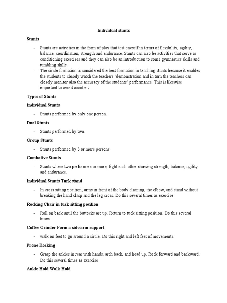Individual stunts guide | PDF | Foot | Recreation