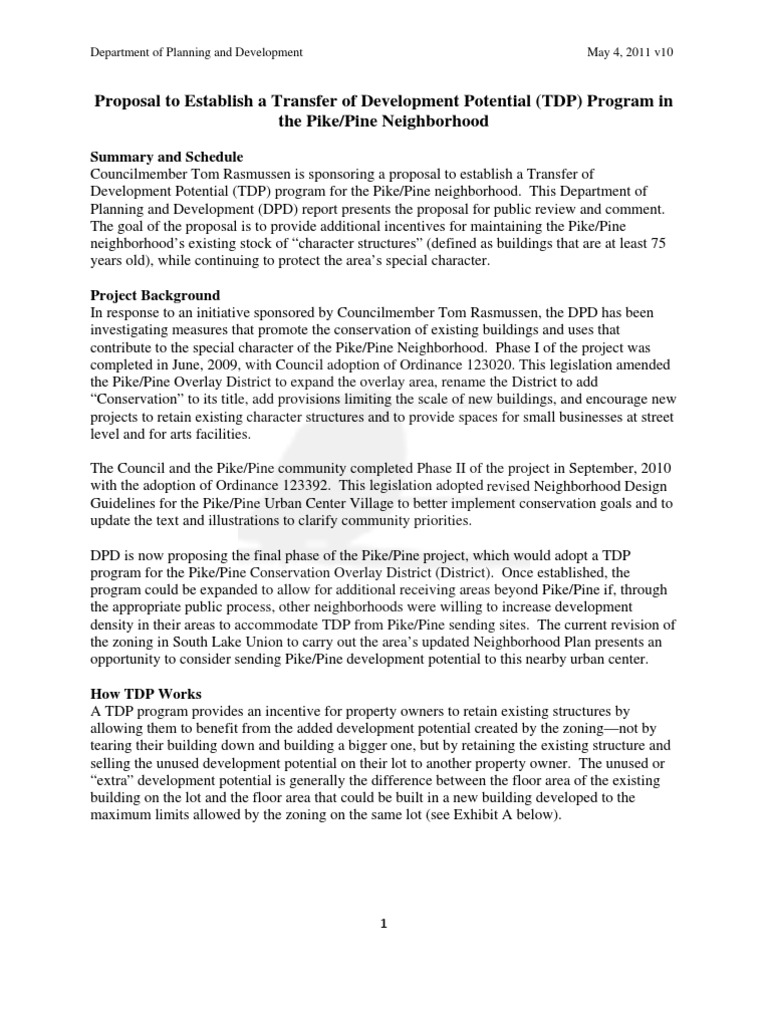 Proposal To Establish A Transfer of Development Potential (TDP) Program ...