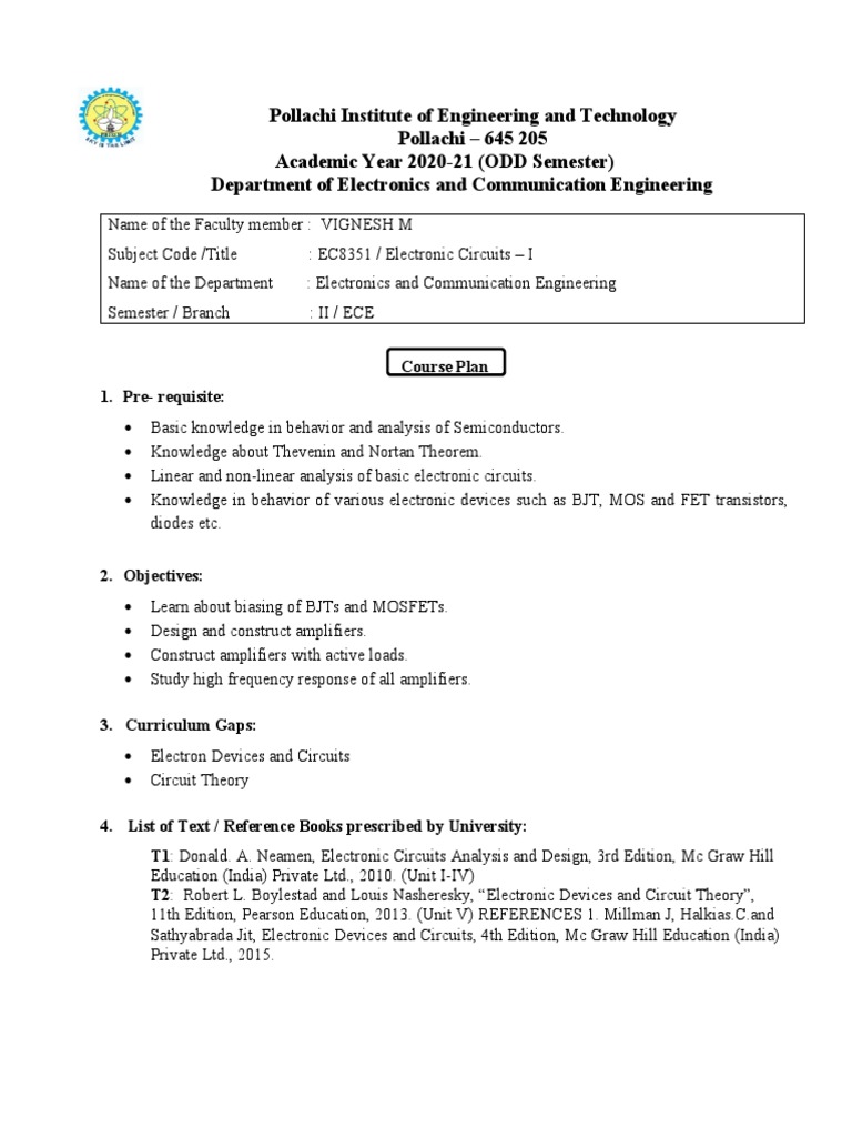 Course Plan ECI | PDF | Electronic Filter | Amplifier